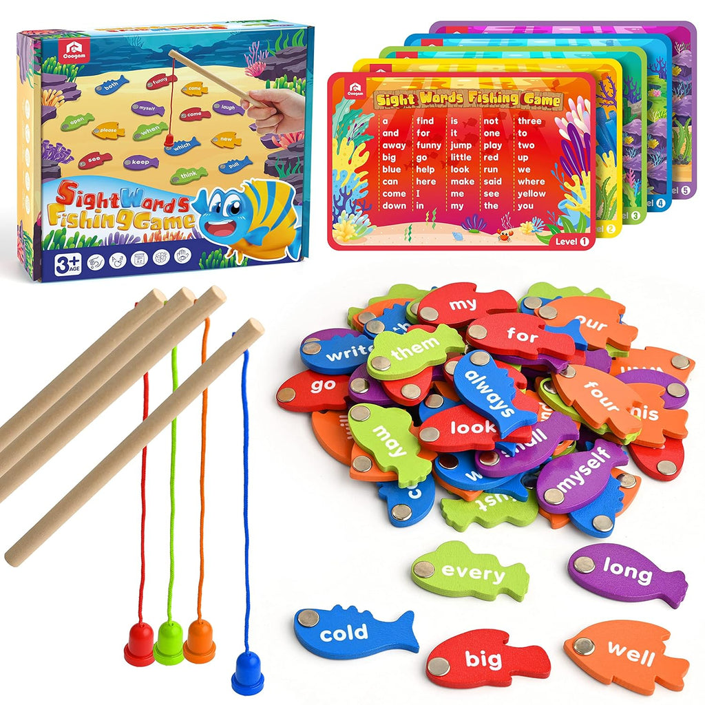 Coogam Wooden Magnetic Fishing Sight Words Game Learning Dolch Word Fl ...