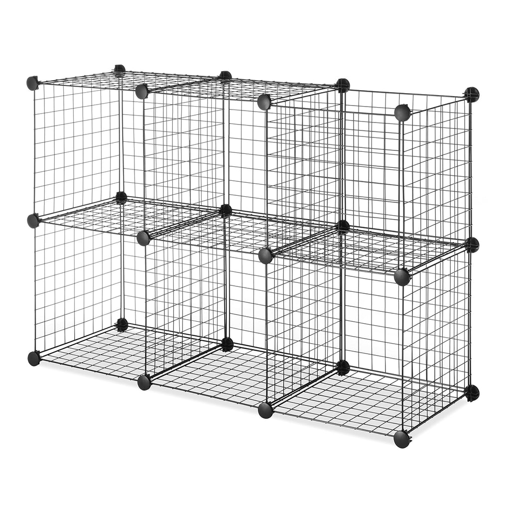 Storage Cubes - Stackable Interlocking Wire Shelves - Black (Set Of 6 ...