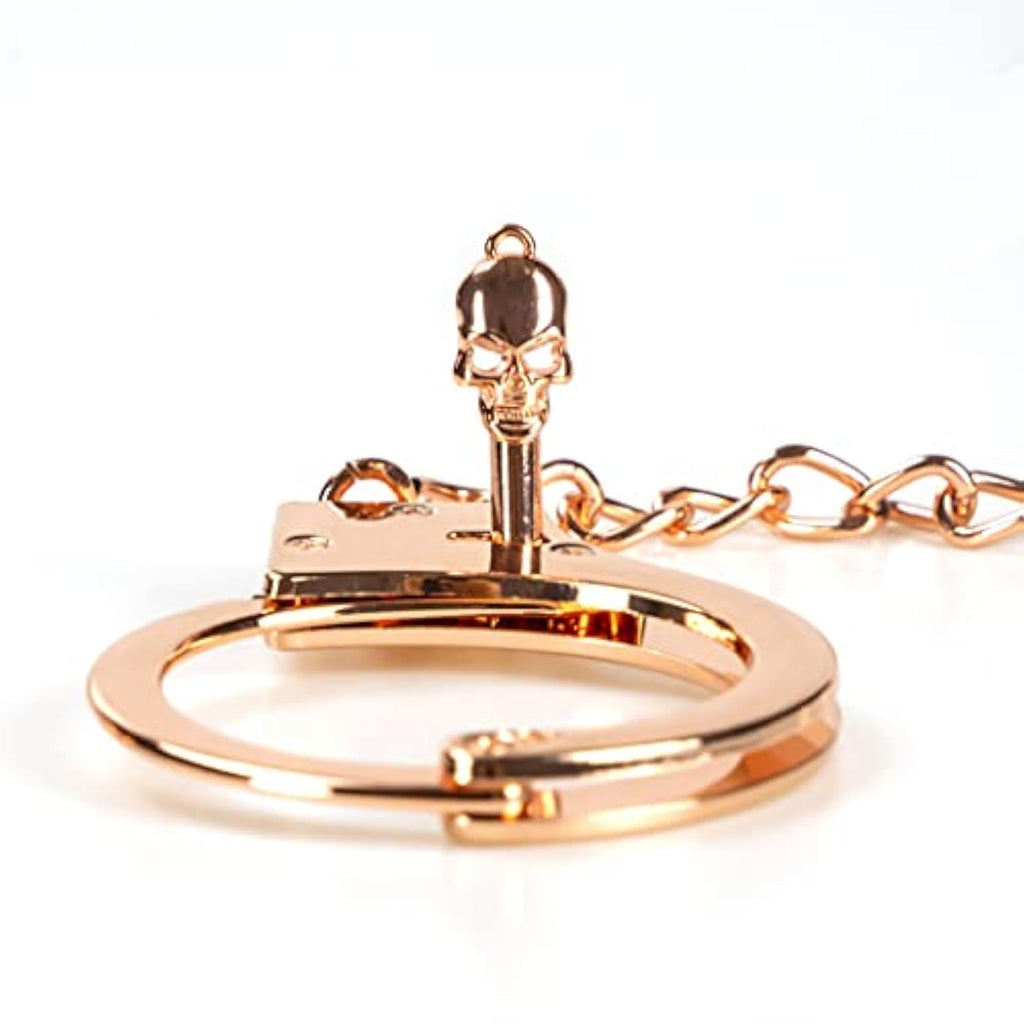 Metal Handcuffs With Two Skull Keys - Prop Toy Handcuffs (Rose Gold ...