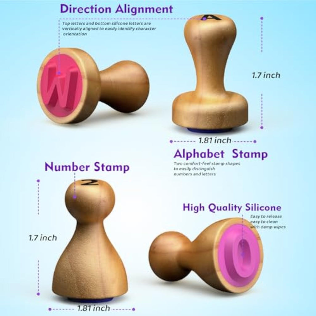 Wooden Alphabet Stamps & Number Letter Stamps For Kids - Montessori ...