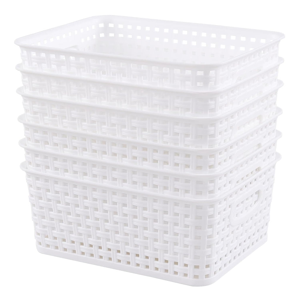 6-Pack Plastic Storage Basket, Desktop Organizing Bin, White ...