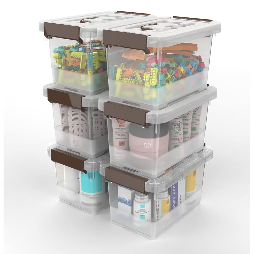 Clear Storage Latch Box, 6 Pack Storage Organizer Bins with Latching H ...
