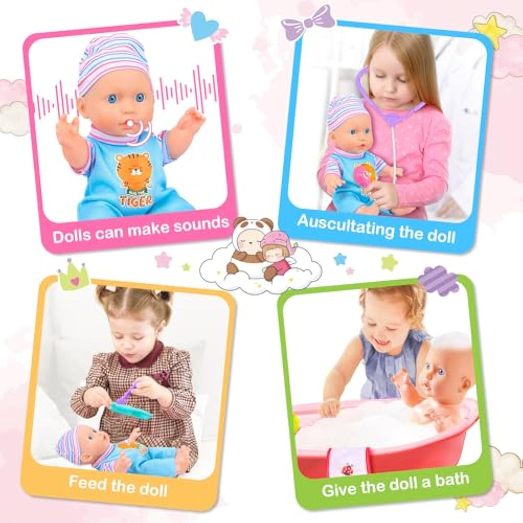 Baby Doll Care Toys, 30Pcs Baby Dolls Bath Set & Doctor Kit, Pretend ...