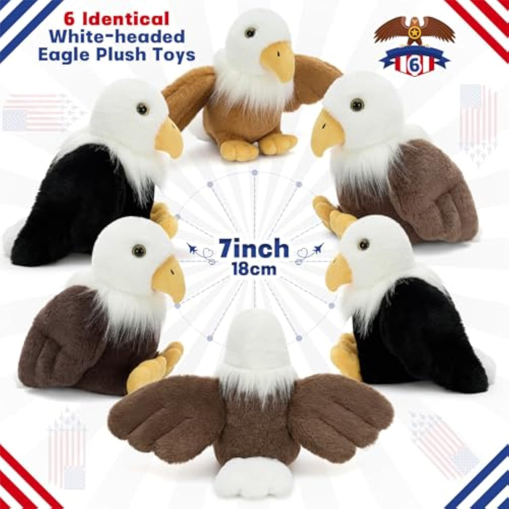 6-Pack American Bald Eagle Plush Toys – 7" Cuddly Eagle Stuffed Animals ...