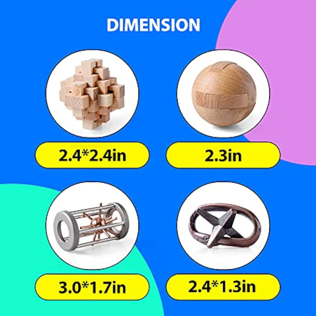 4Pcs Wooden And Metal Puzzles Gift For Kids And Adult Educational Toys ...