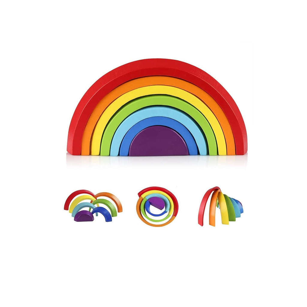 Coogam Wooden Rainbow Stacker Nesting Puzzle Blocks - Tunnel Stacking ...