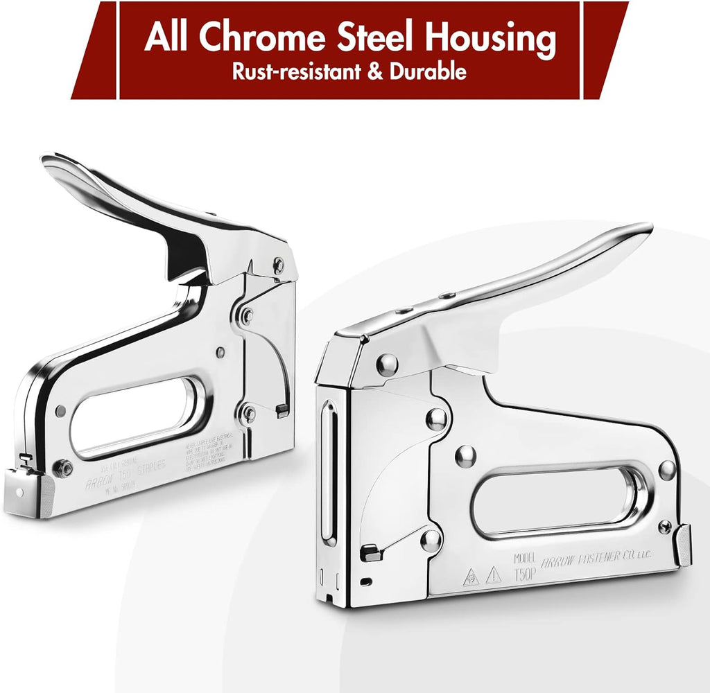 T50 Heavy Duty Staple Gun Kit, All Chrome Steel Stapler, with 3750 Pie ...