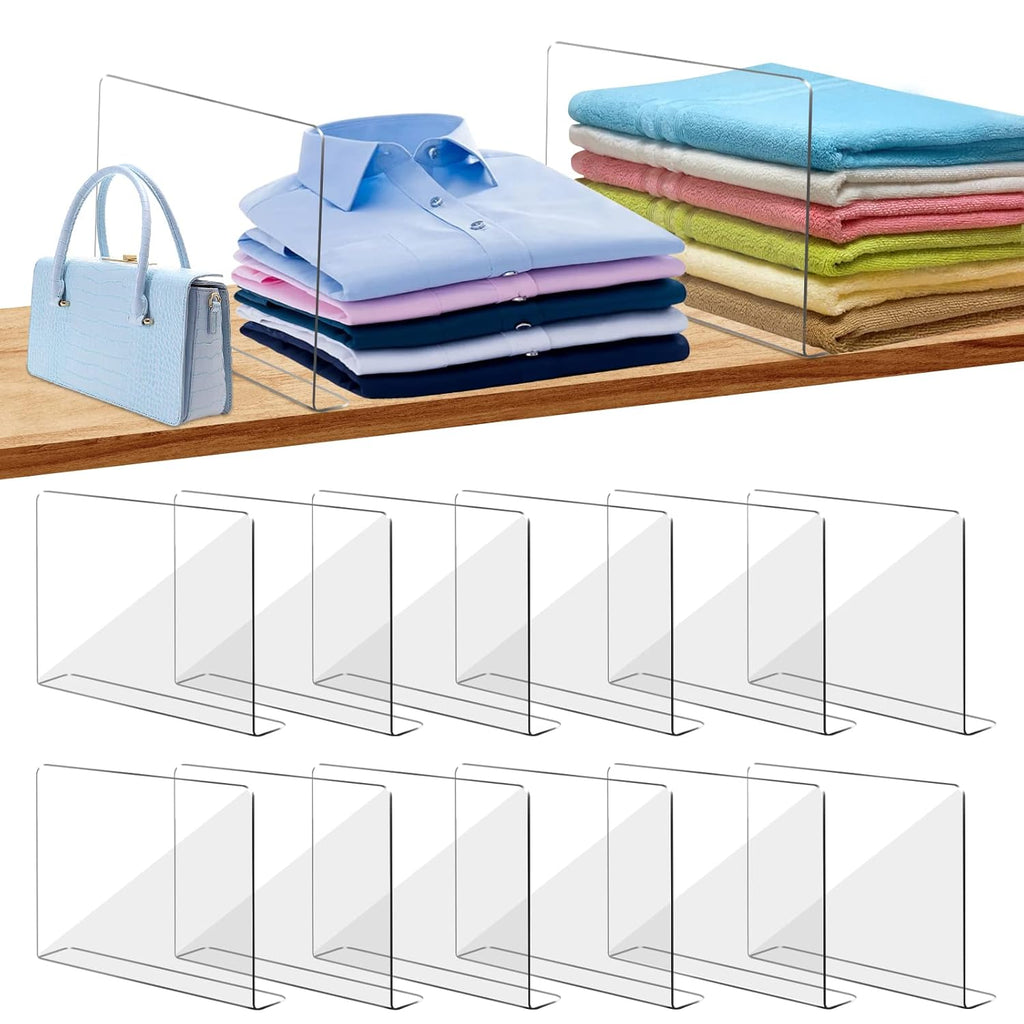 Shelf Dividers For Closet Organization: 12 Pack Durable Clear Acrylic ...