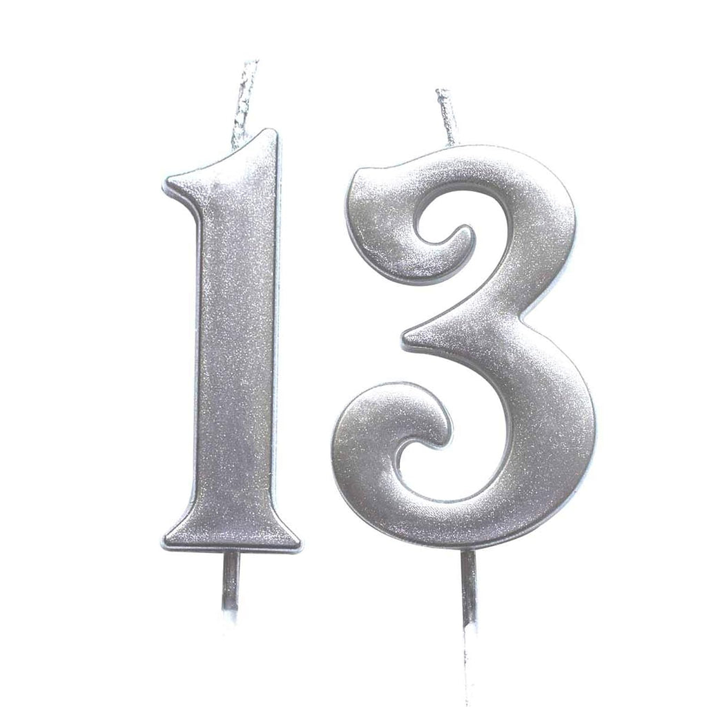 Silver 13Th Birthday Numeral Candle, Number 13 Cake Topper Candles Par ...