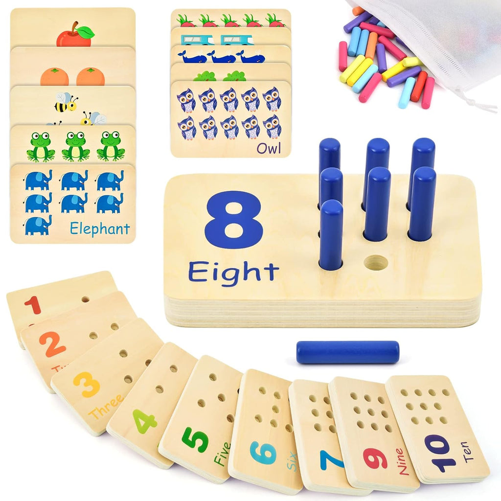Atoylink Wooden Counting Peg Board Kindergarten Math Manipulatives Num ...