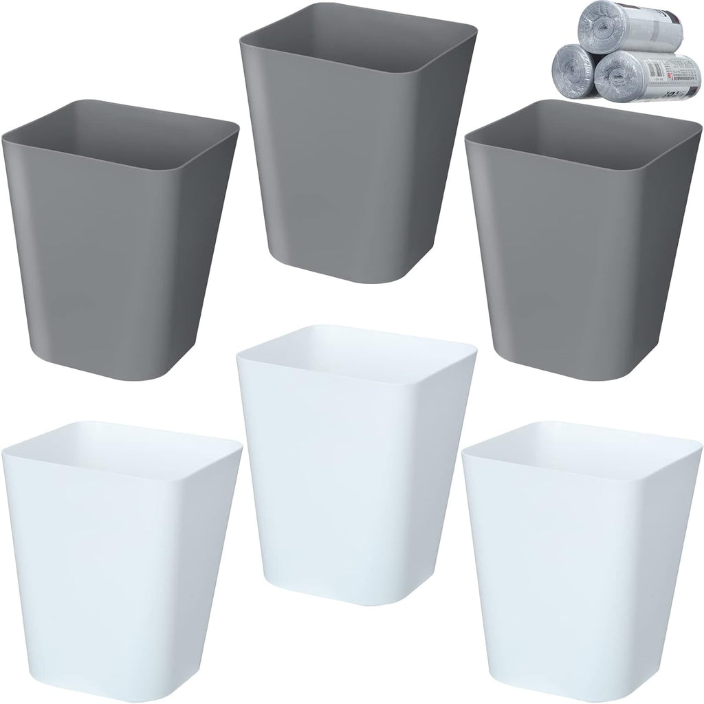 6 Pack Plastic Trash Can With 3 Rolls Of Trash Bags Wastebasket Trash ...