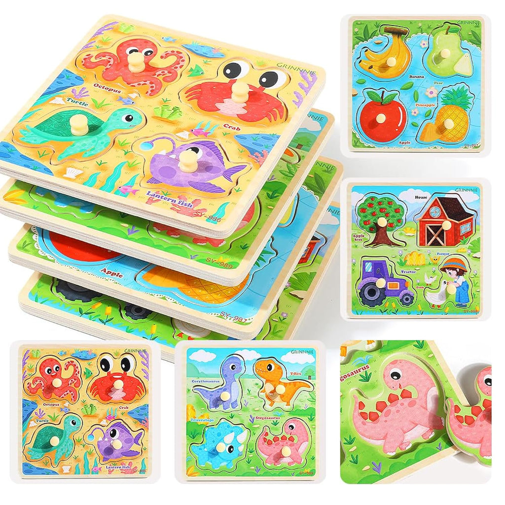 Grinnnie Wooden Toddler Puzzles, 1 2 3 Years Old Learning Montessori P ...