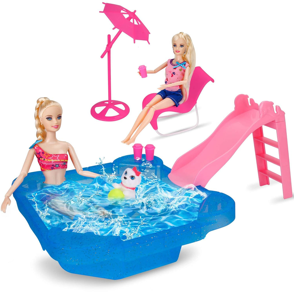 Pool Playset Glam Pool With Slide, Doll Pool Accessories Includes Beac ...