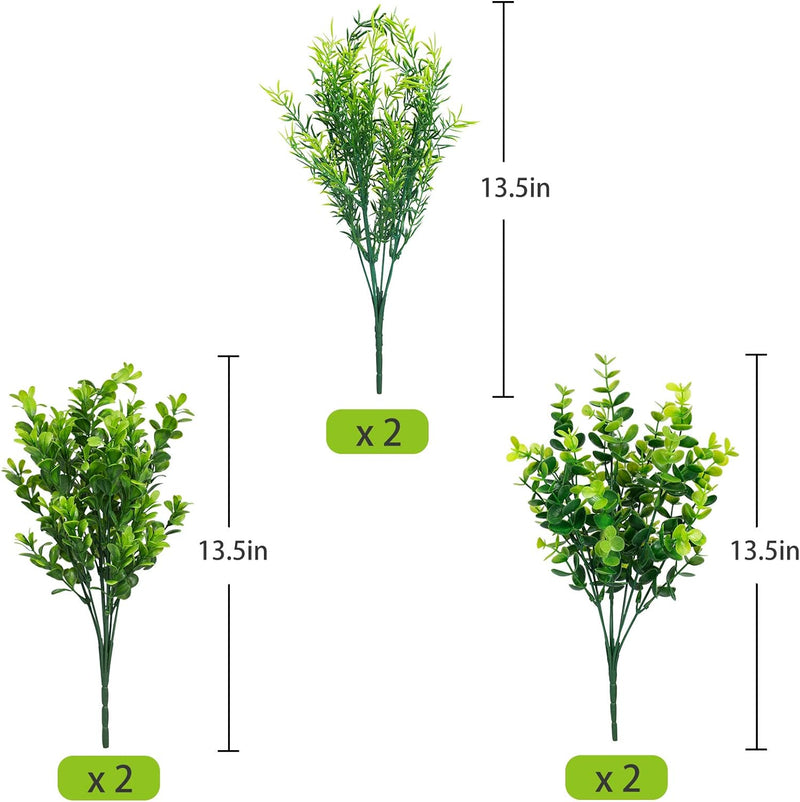 6 Bundles Artificial Greenery Stems Mixed Fake Plants Eucalyptus Rosem ...