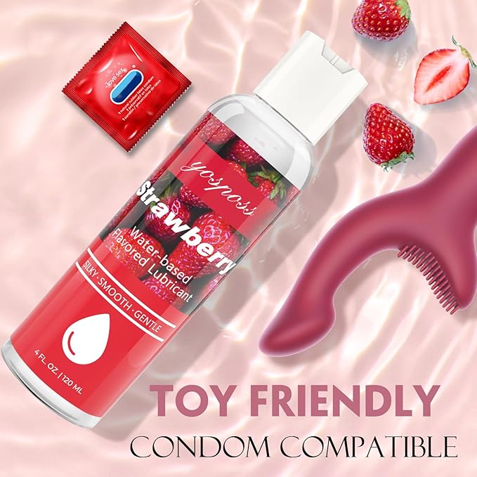 Strawberry Flavored Water-Based Lube, 4 fl oz, Sugar-Free, Non-Sticky ...
