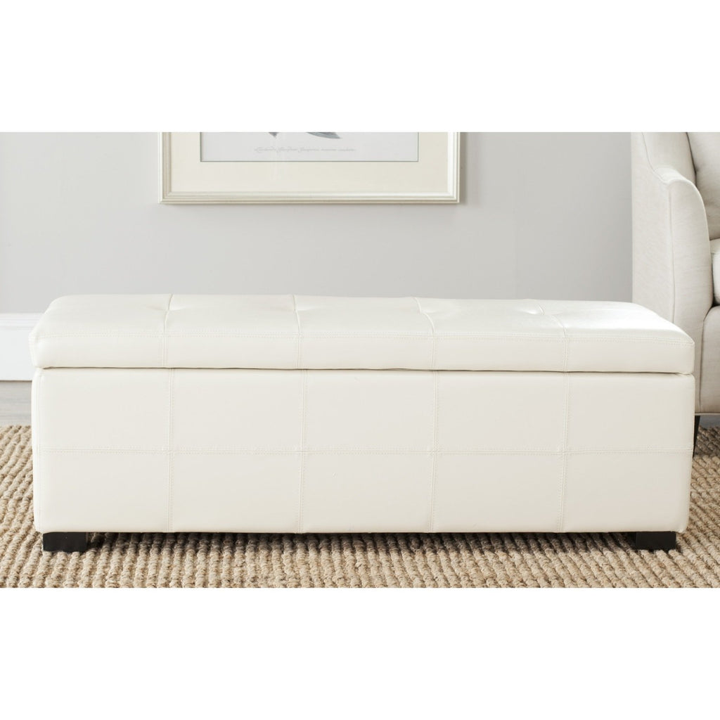 Hudson Collection Noho Tufted Cream Leather Large Storage Bench ...