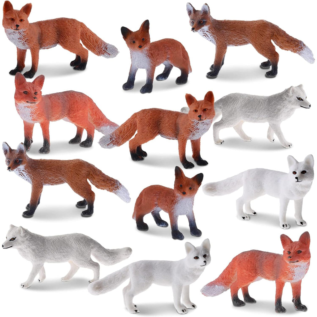 12 Pieces Fox Toy Figures Set Realistic Arctic Fox Red Foxes Animal Fi ...