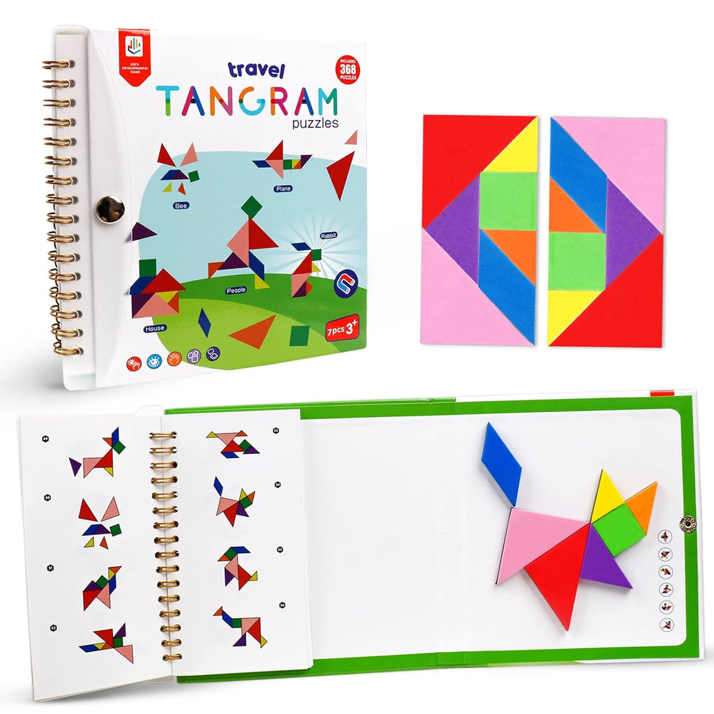 Travel Tangram Puzzle With 2 Set, Magnetic Pattern Blocks Road Trip Ga ...