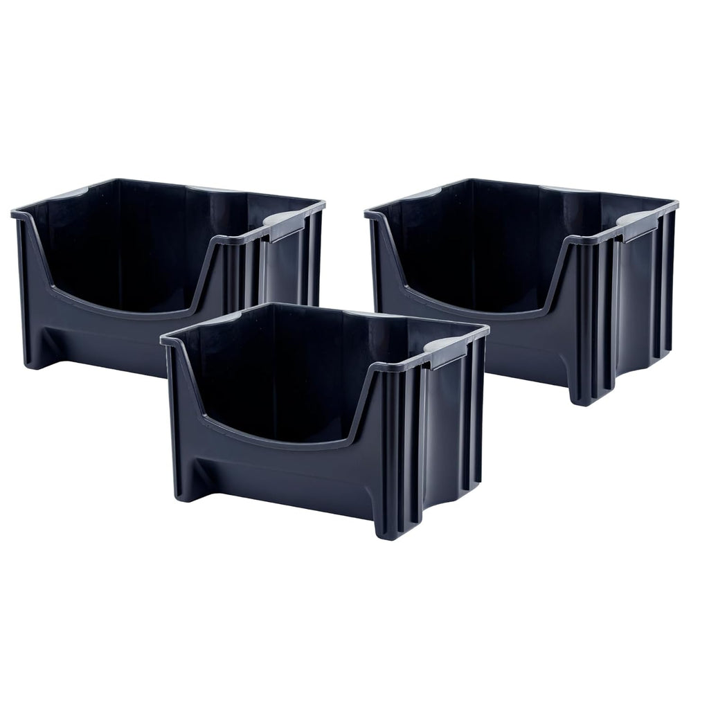 Mighty Tuff Jumbo Stackable Storage Bins, Pack Of 3, Easy-Access Stora ...
