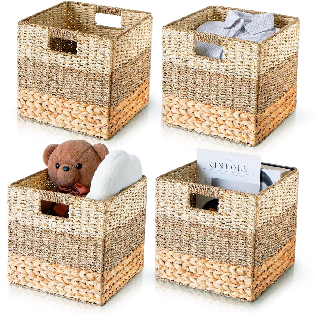 Wicker Storage Cubes, 12X12 Baskets For Cube Shelf, Set Of 4 Heavy Dut ...