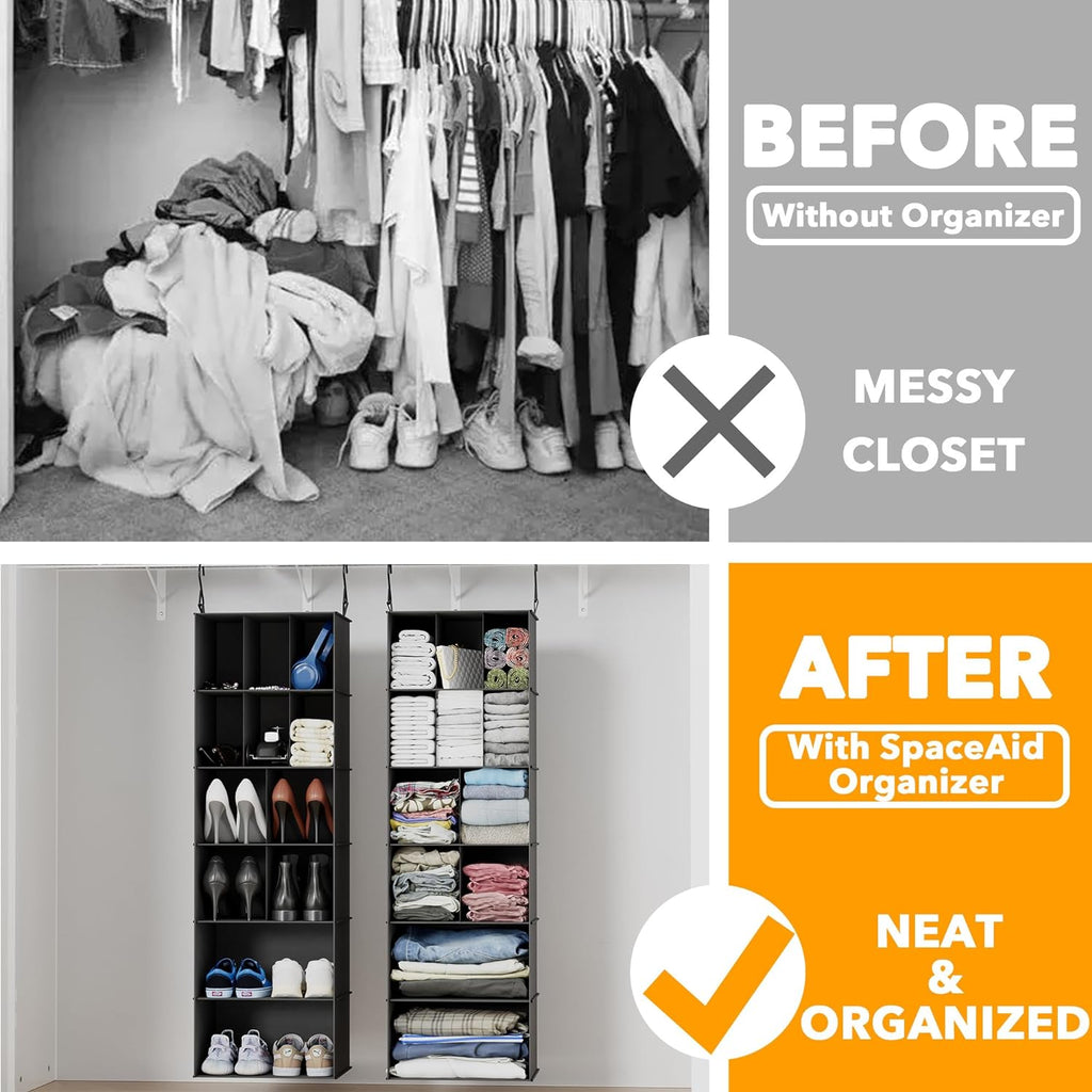 2 Pack Hanging Closet Organizer and Storage with Dividers, 24 Compartm ...