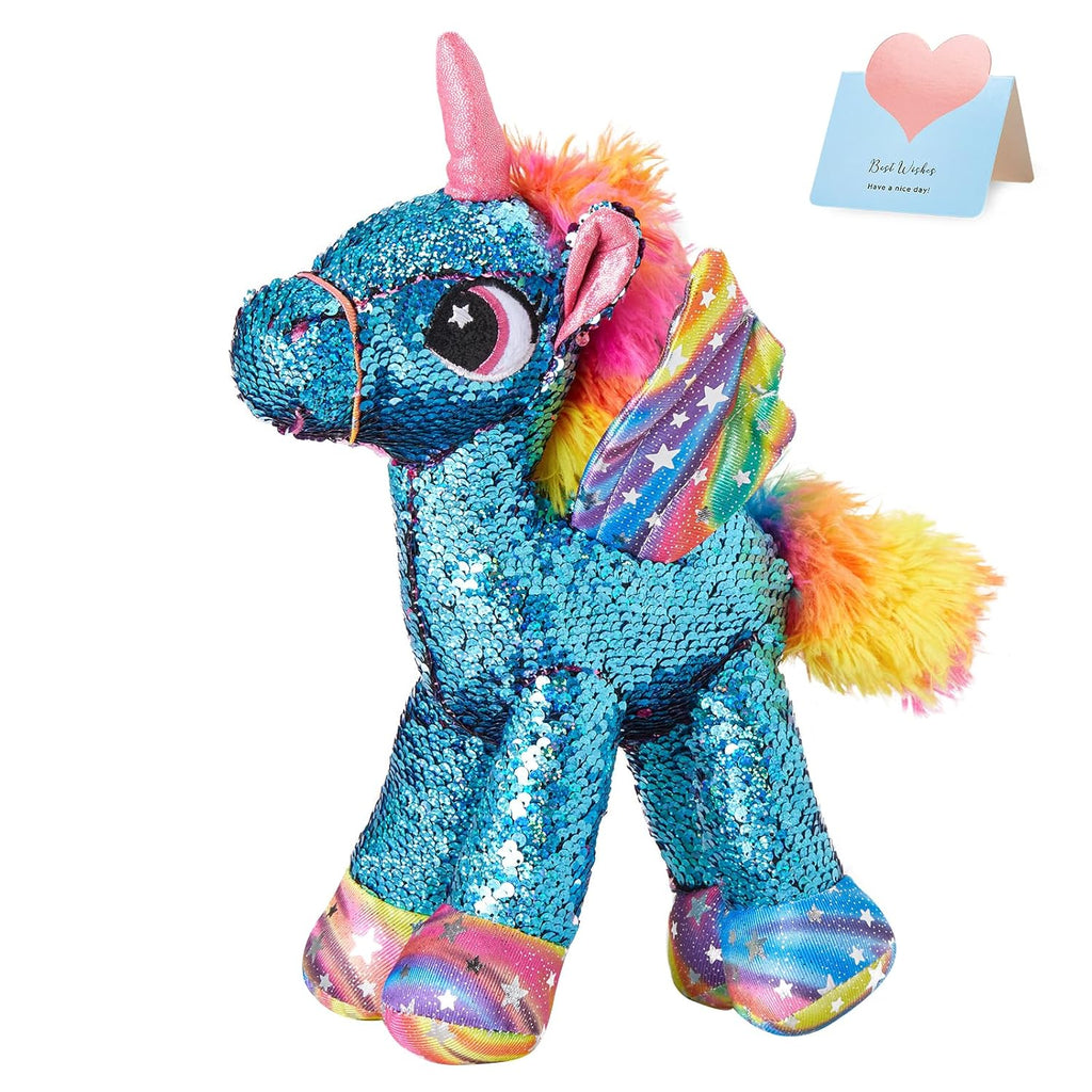 13'' Blue Flip Sequin Unicorn Stuffed Animal Plush Toy With Reversible ...