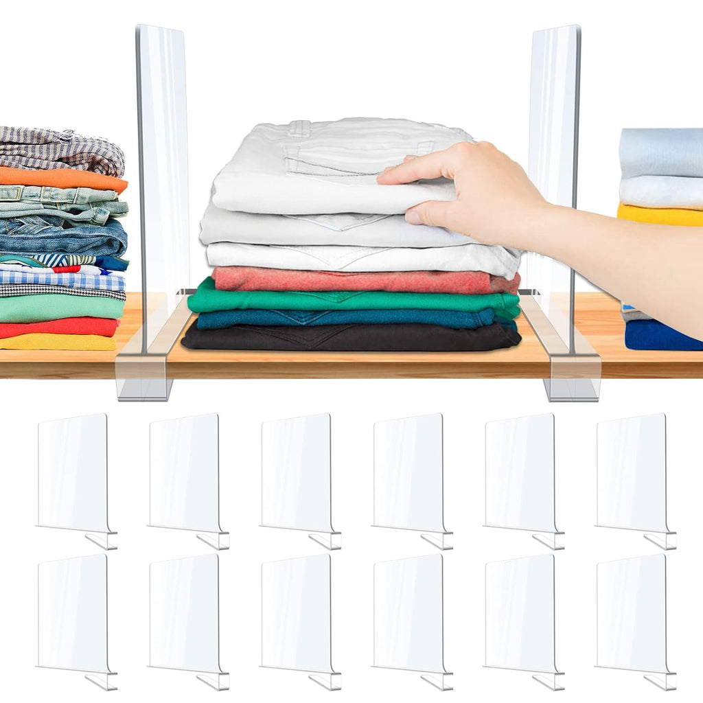 12 Pack Acrylic Shelf Dividers, Clear Shelf Divider For Closet Organiz ...