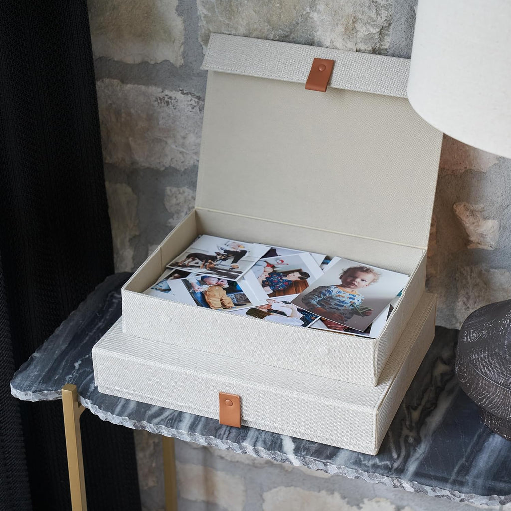 Decorative Photo Storage Boxes with Lids - Set of 2 Beautiful Linen Or ...