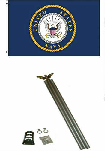 3X5 U.S. Navy Crest Seal Flag W 6' Ft Aluminum Flagpole Flag Pole Kit ...