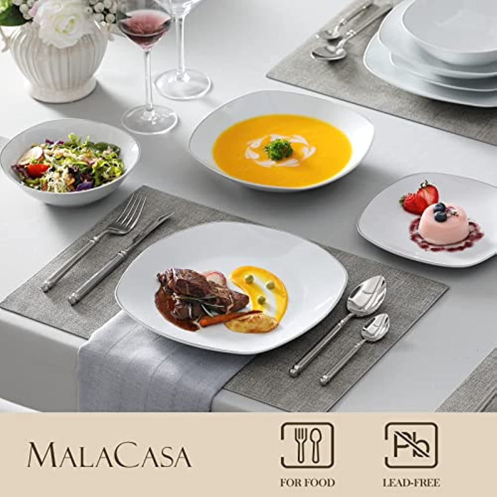White Square Dinnerware Set-Silver Rim – BlessMyBucket